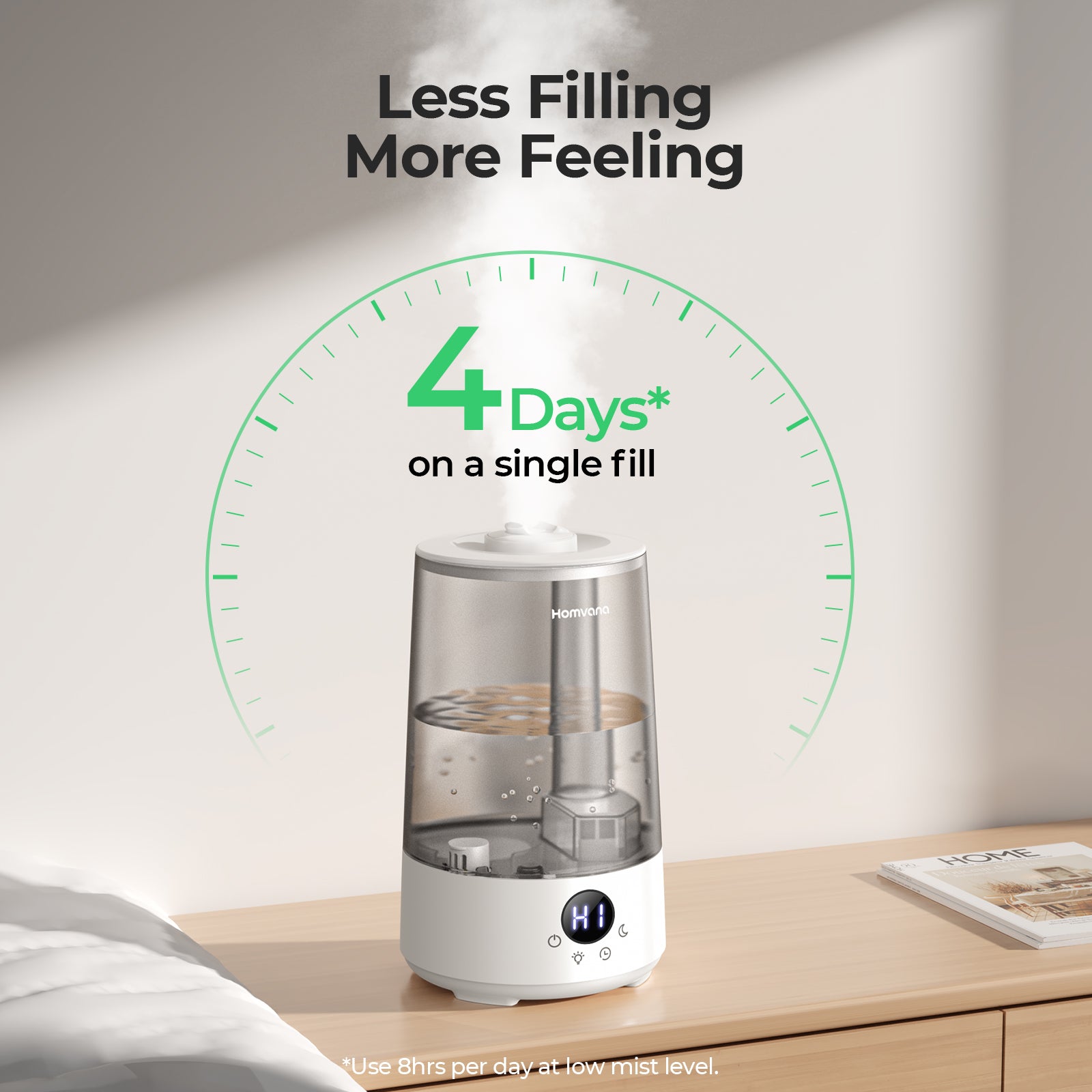 Homvana H101 Humidifier, 0.79 Gal (3l), Cool Mist Dry Burn, Bpa Free ...