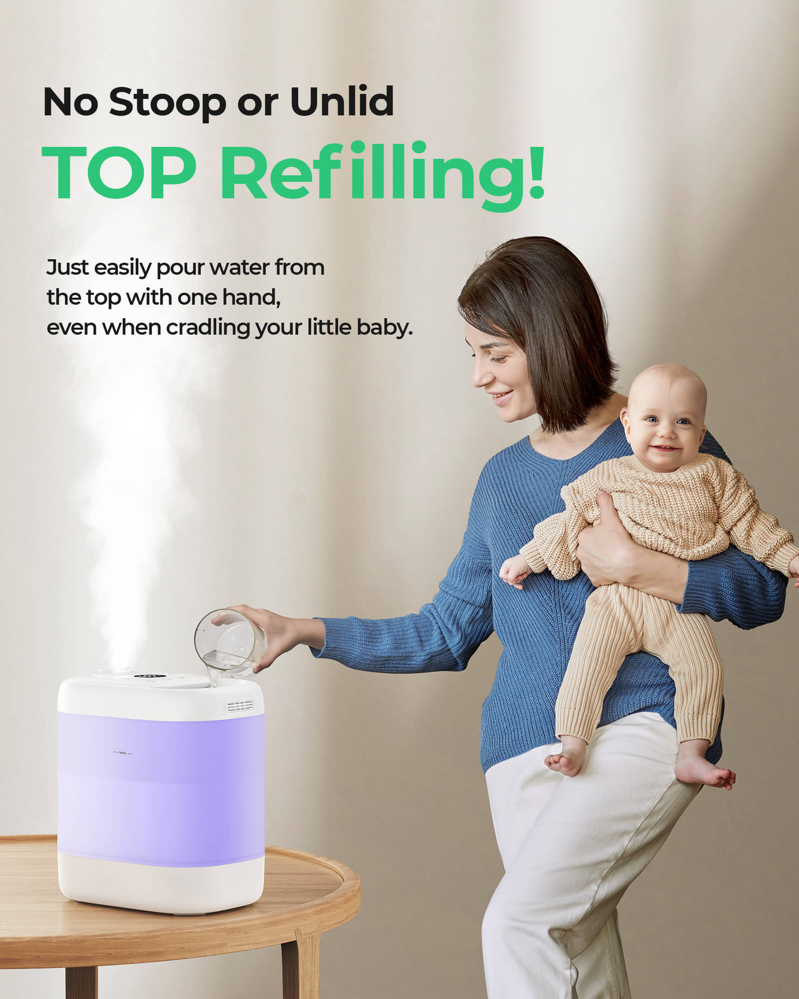 Cool Mist Humidifiers Homvana H102, Air Humidifier Large Room, 40H Runtime