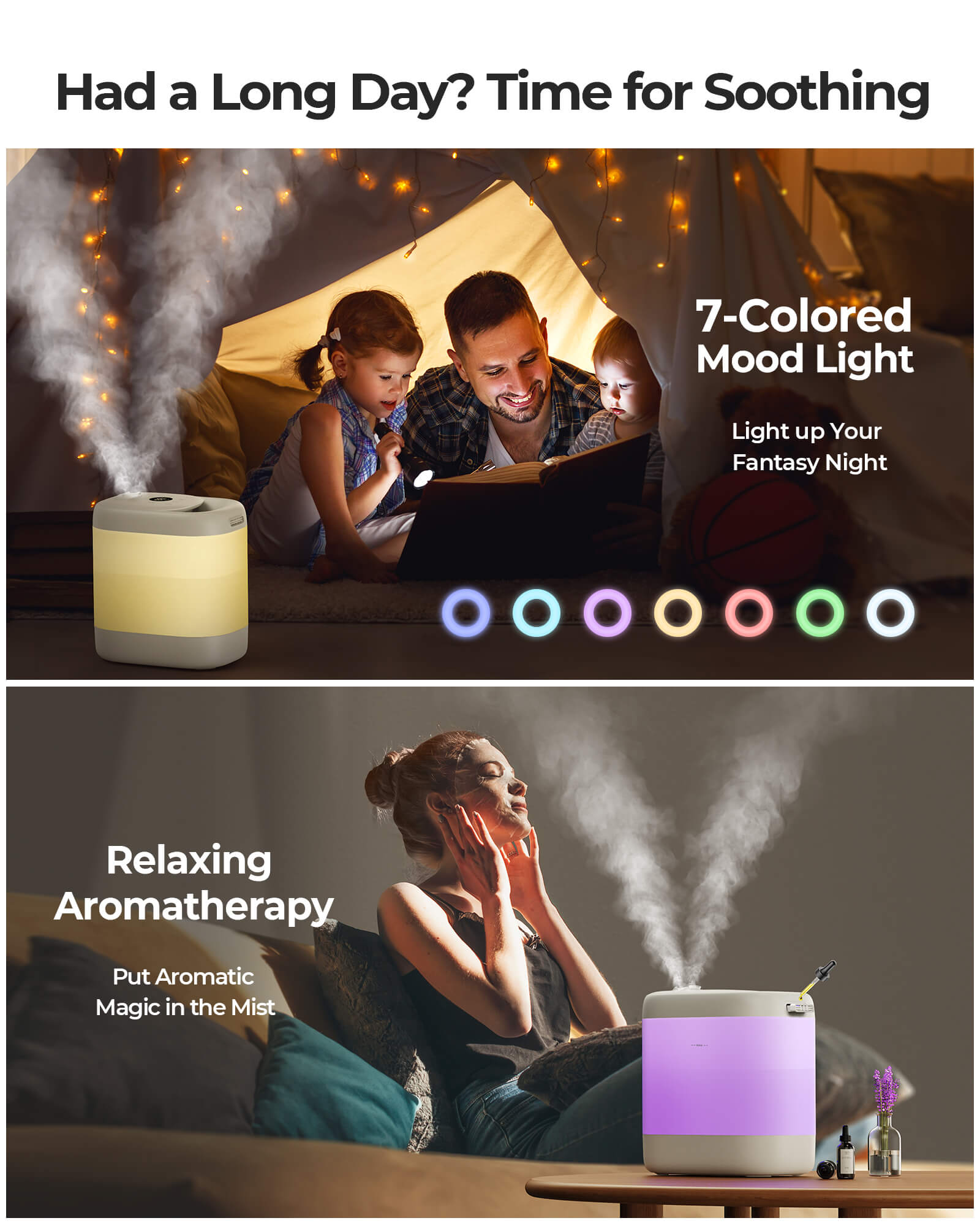 Cool Mist Humidifiers Homvana H102, Air Humidifier Large Room, 40H Runtime